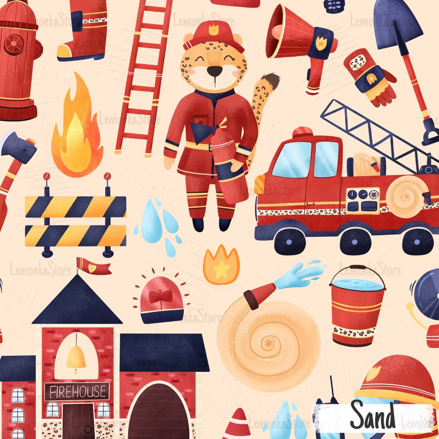 Brave firefighter exclusive seamless pattern
