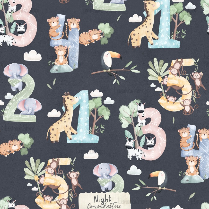 Safari Animals Numbers exclusive seamless pattern